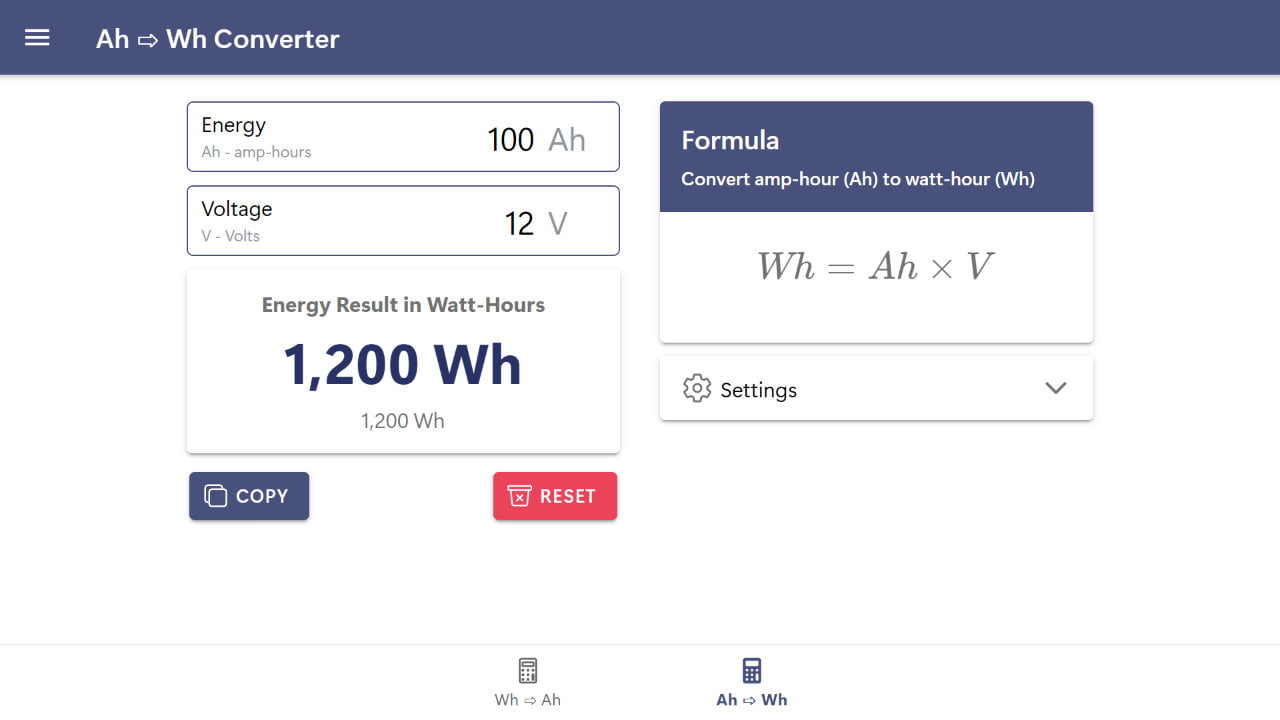 Ah to Wh Calculator - Calculator Hub