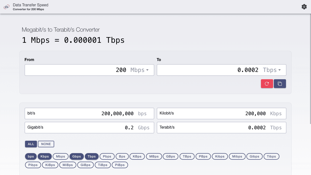 Mbps to Tbps Converter - Calculator Hub