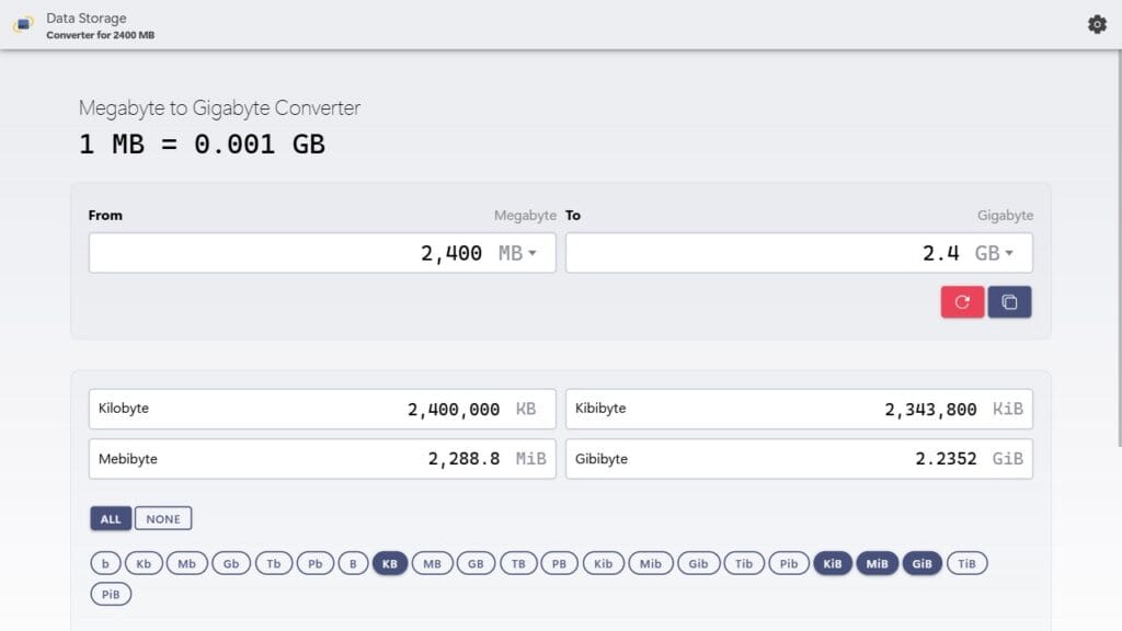 MB To GB Converter Calculator Hub