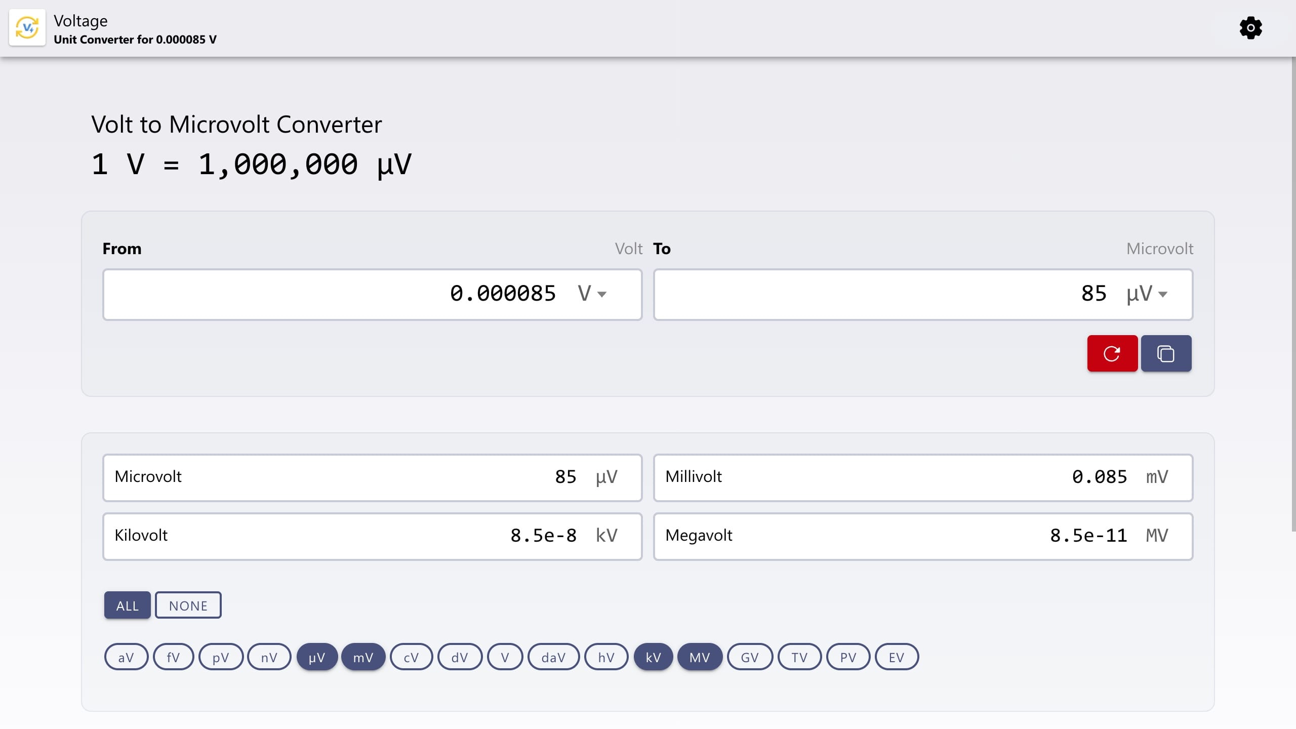 Volt to Microvolt (V to µV) Converter - Calculator Hub