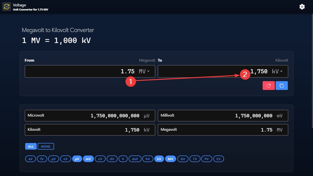 Megavolt to Kilovolt (MV to kV) Converter - Calculator Hub