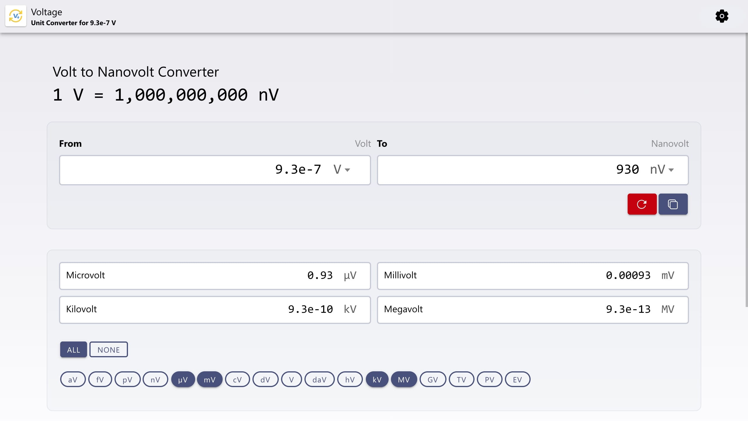Volt to Nanovolt (V to nV) Converter - Calculator Hub