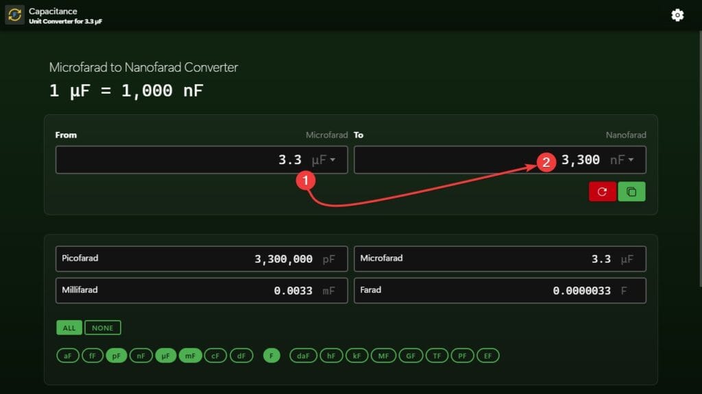 Microfarads to Nanofarads (µF to nF) Converter - Calculator Hub