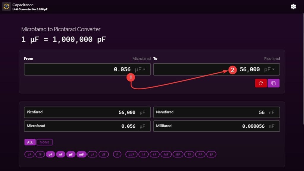Microfarads to Picofarads (µF to pF) Converter - Calculator Hub