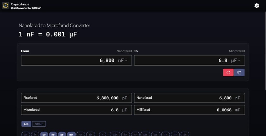 Nanofarads to Microfarads (nF to µF) Converter - Calculator Hub