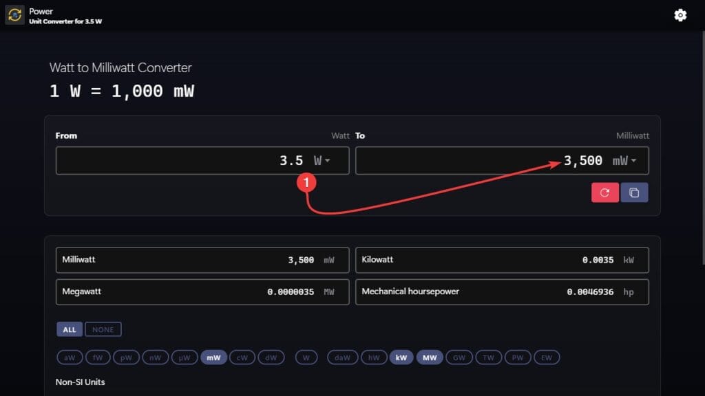 Watts to Milliwatts (W to mW) Converter - Calculator Hub